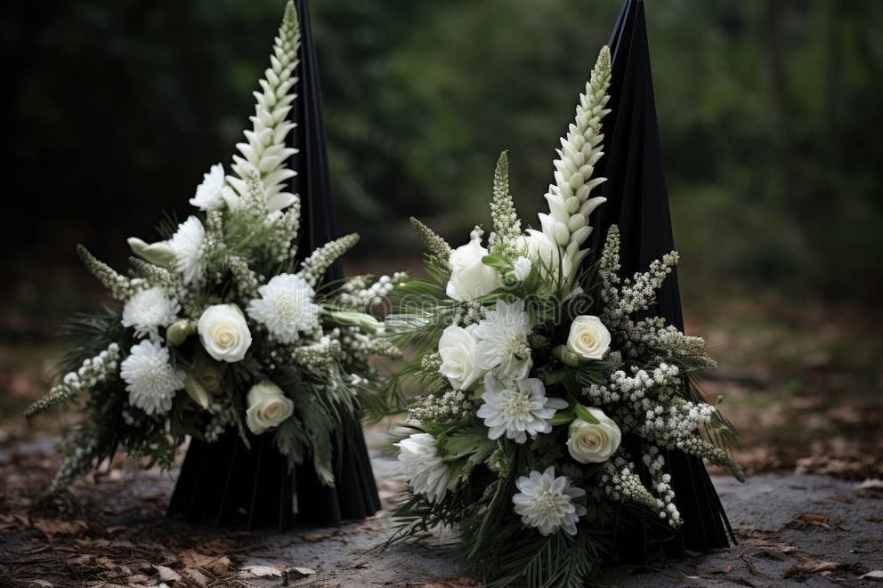 Black and White Funeral Cone Bouquets by a Grave Stock Image - Image of ...
