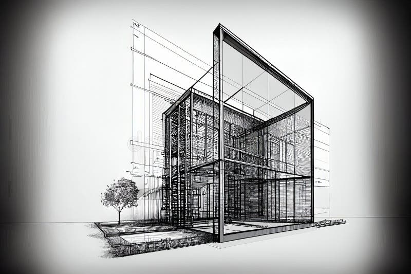 Black and White Generative AI Illustration of Section Drawing of ... Black and White Generative AI Illustration of Section Drawing of ...