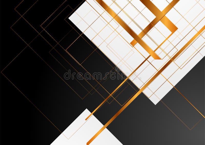 Black White Geometric Abstract Background with Golden Lines Stock ...