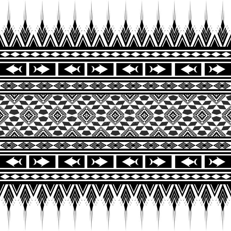 Black and White Geometric Abstract with Fish Tribal Pattern Stock ...
