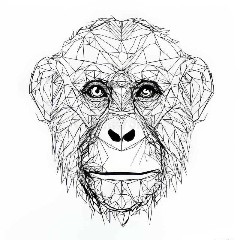 Geometric Monkey Head Drawing in Kubisi Art Style Stock Illustration ...