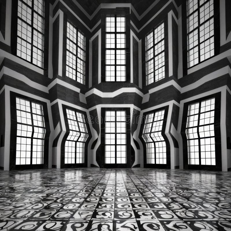 Black and White Geometric Interior Stock Image - Image of geometric ...