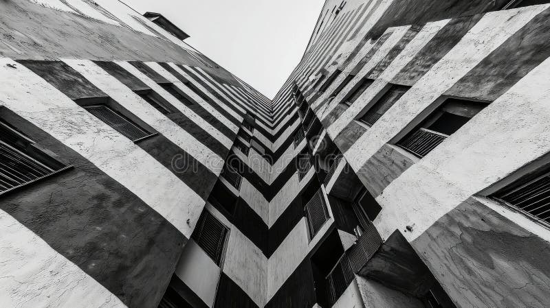 Black and White Geometric Patterns on Building Facade from Ground View ...