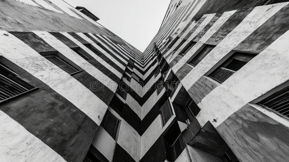 Black and White Geometric Patterns on Building Facade from Ground View ...