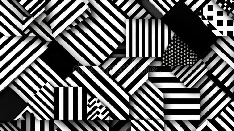 Black and White Geometric Patterns with Stripes and Dots for Modern ...
