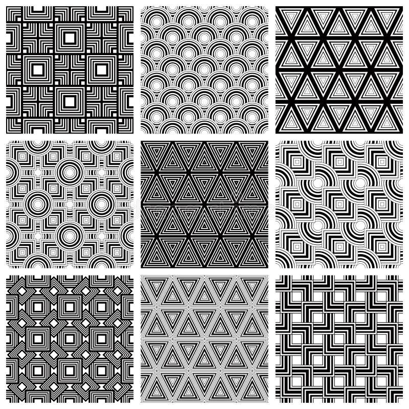 Black and White Geometric Seamless Patterns Set, Backgrou Stock ...