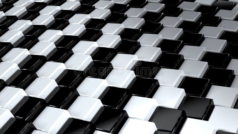 Black and White Geometric Surface of Glossy Shiny Cubes. 3D Rendering ...
