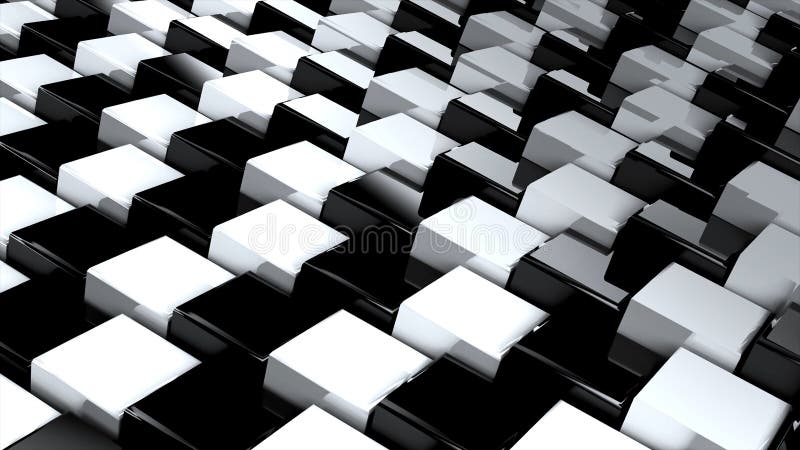 Black and White Geometric Surface of Glossy Shiny Cubes. 3D Rendering ...