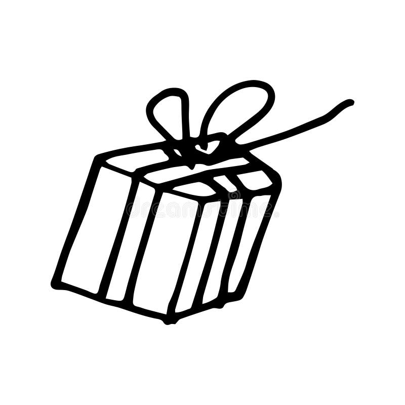 Black and White Gift Box Doodle Sketch Isolated on White Background ...
