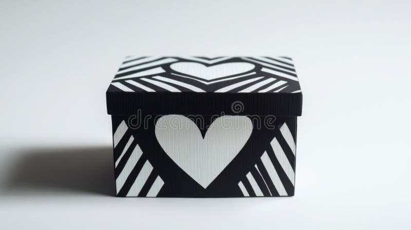 Black and White Gift Box with Heart Design Stock Illustration ...