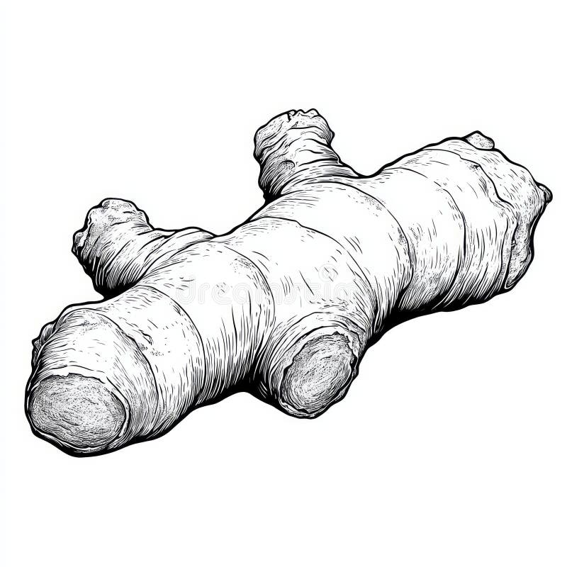Black and White Ginger Root Drawing with Detailed Texture and Organic ...
