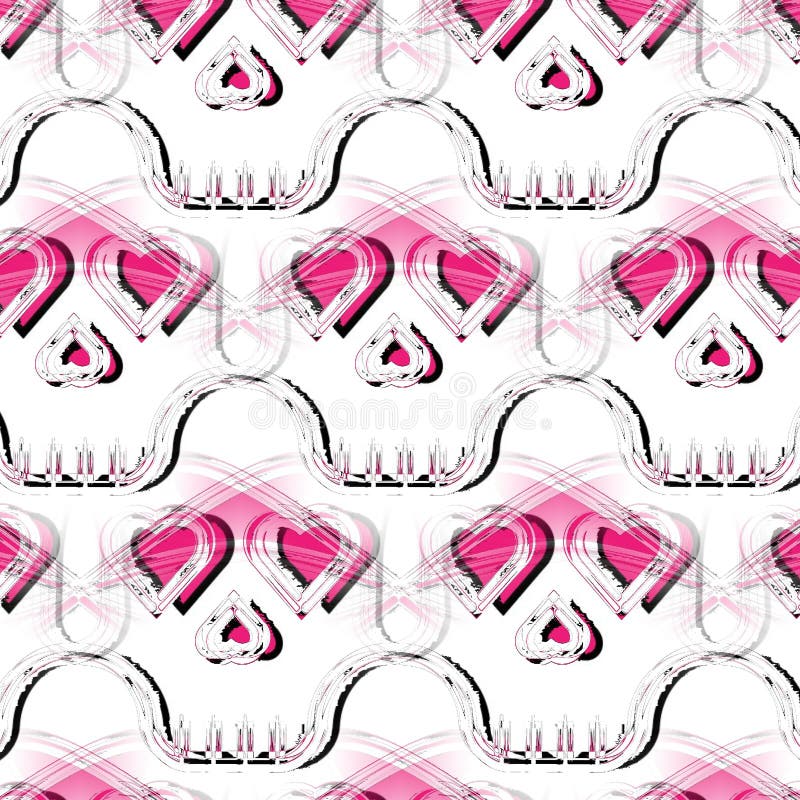 Black and White Girly Human Skull Pattern Design with Heart Eyes Stock Illustration ...