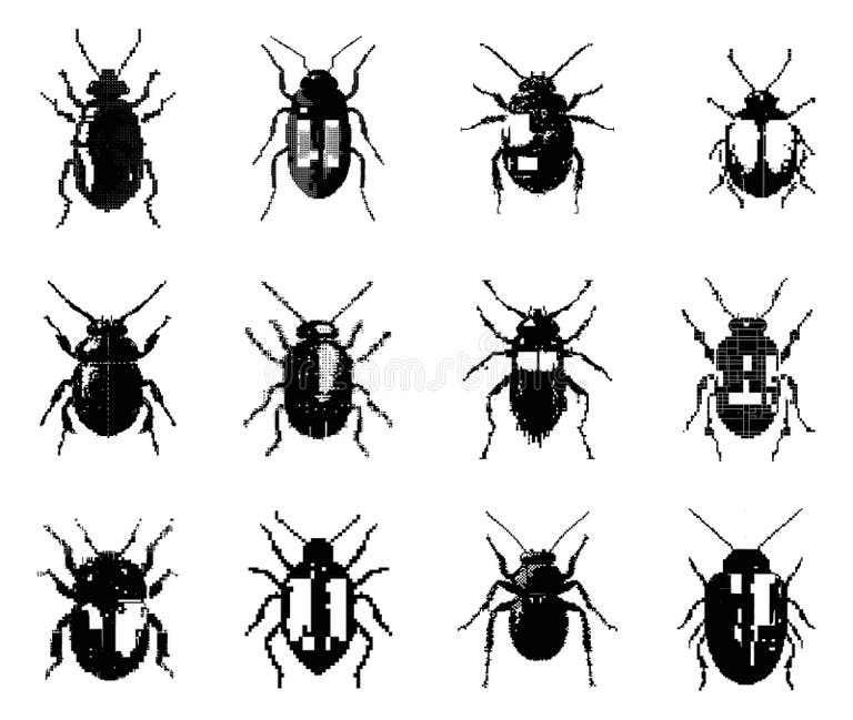 Black and White Glitch Pixelated Bug Insect Set. Developing Error ...