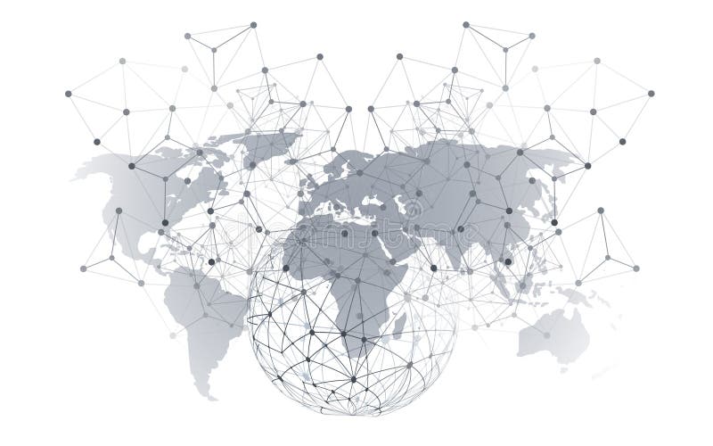 Black and White Global Networks Concept with World Map and Wire Frame ...