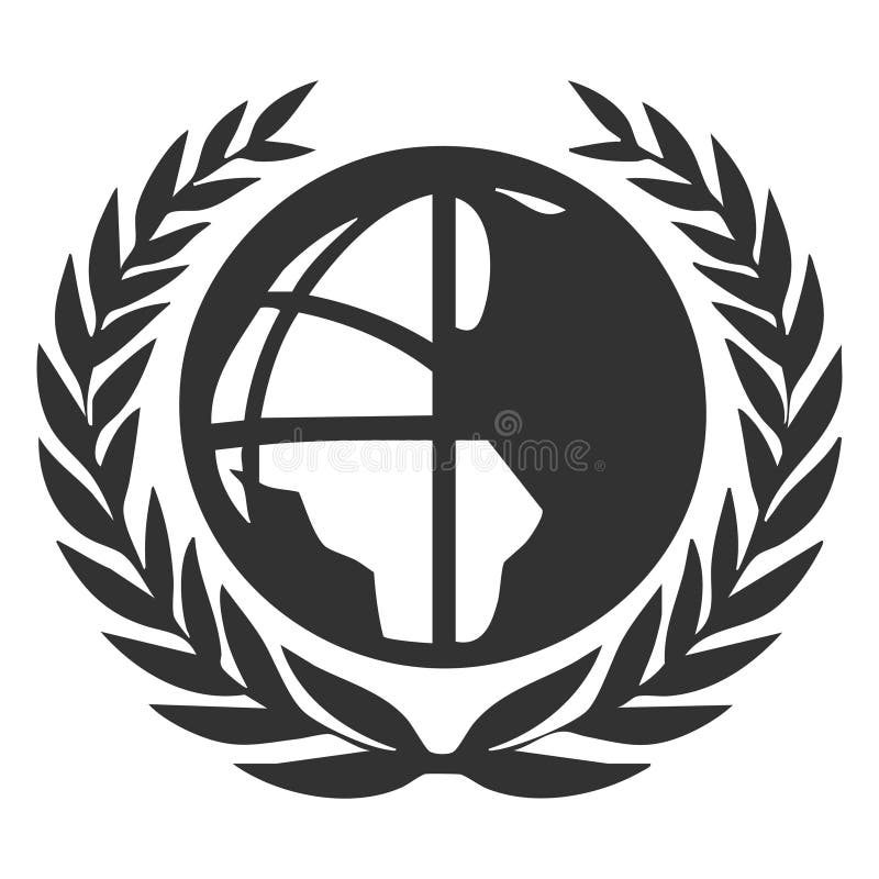 Black and White Globe Emblem with Laurel Wreath Symbolizing Global ...