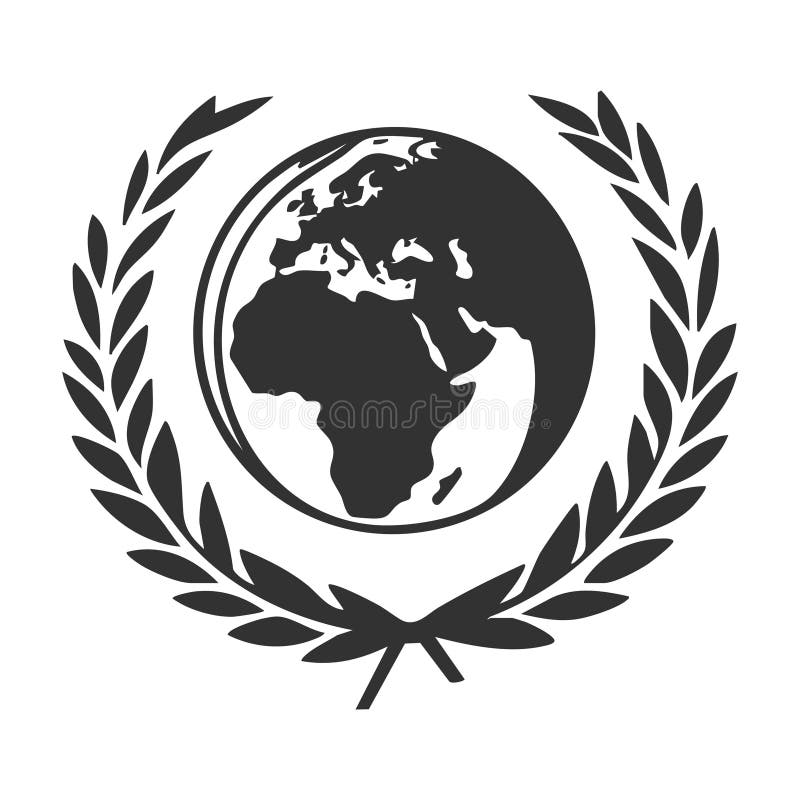 Black and White Globe Icon with Laurel Wreath Symbolizing Unity. Stock ...