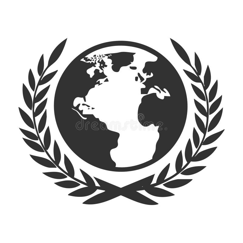 Black and White Globe with Laurel Wreath Symbolizing Global Unity and ...