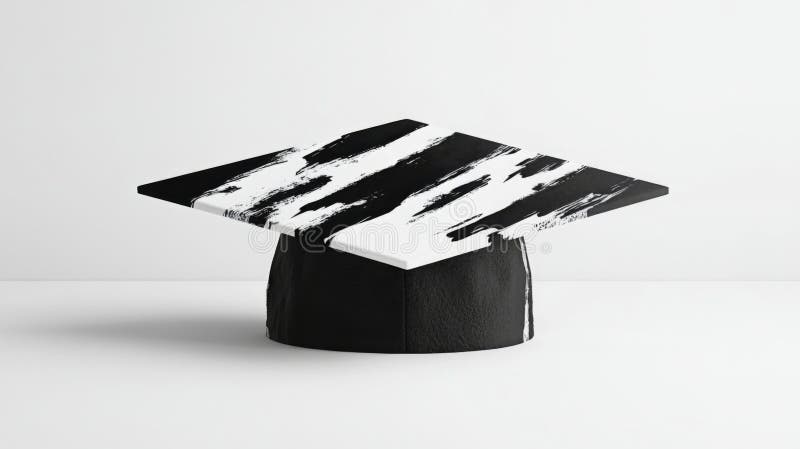 Black and White Graduation Cap with Abstract Design Stock Illustration ...
