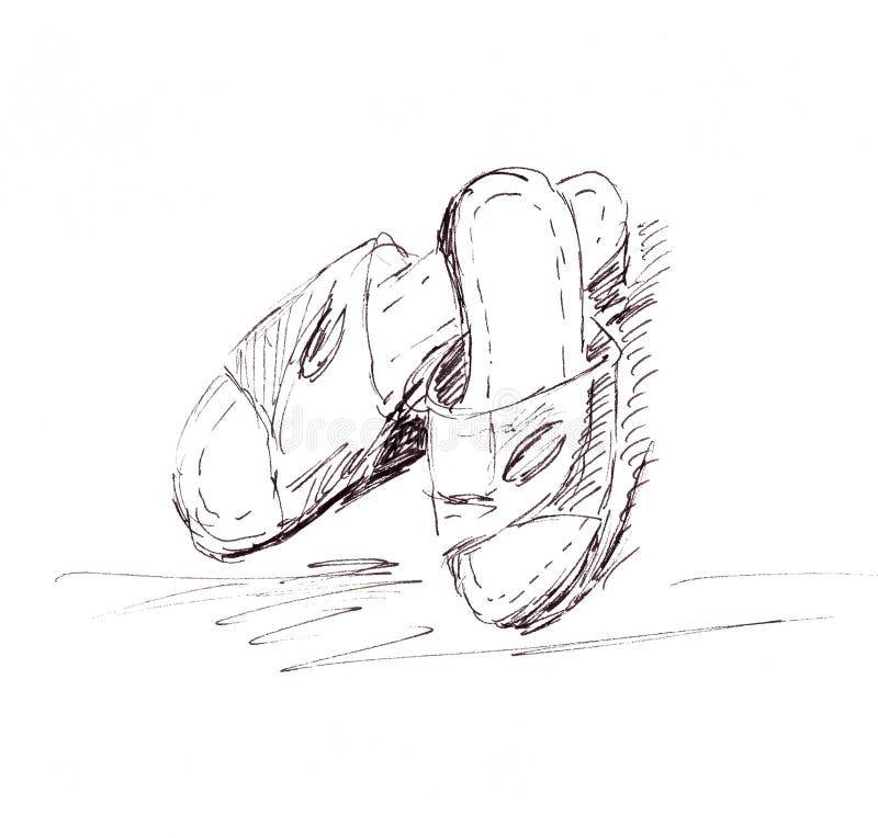 Black and White Graphic Drawing Slippers Stock Illustration ...