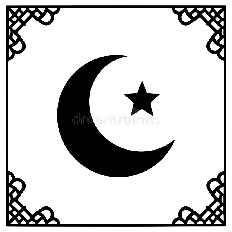 Simple Black and White Crescent Moon and Star Religious Symbol. Stock ...