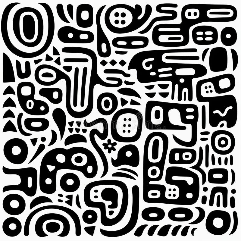 Abstract Black and White Drawing Inspired by Moche Art Stock ...
