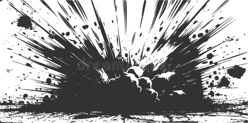 Black and White Graphic Illustration of an Explosive Burst with Dynamic ...