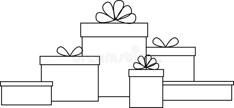 Black and White Graphic Simple Drawing of Gift Boxes of Different Sizes ...