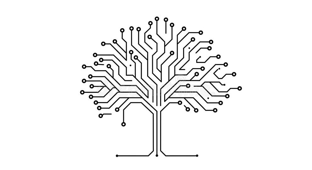 Black and White Graphic of a Tree Composed of Circuit-like Lines. the ...