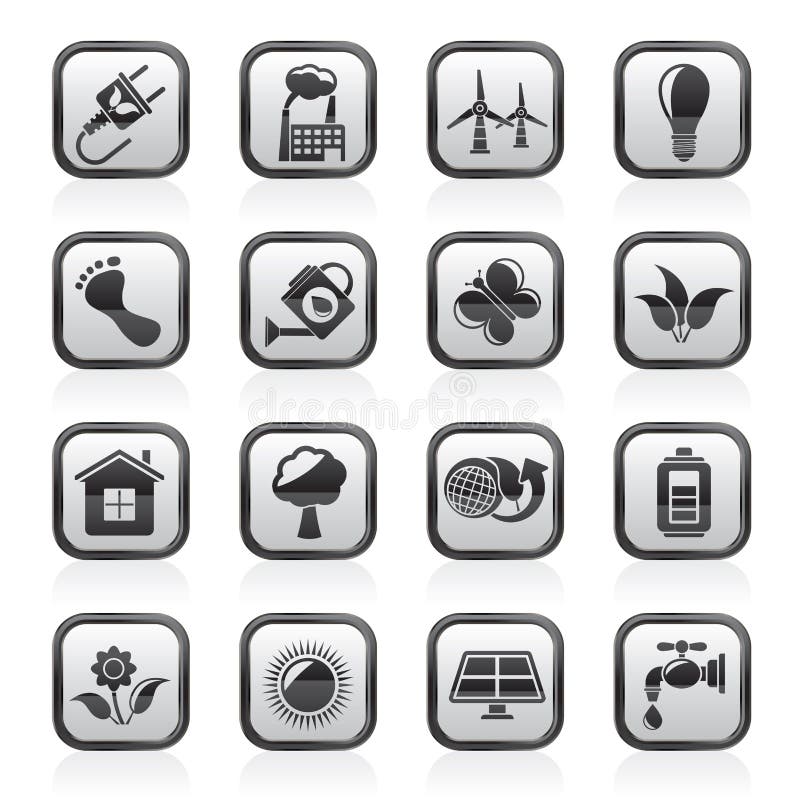 Black and White Green, Ecology and Environment Icons Stock Vector ...
