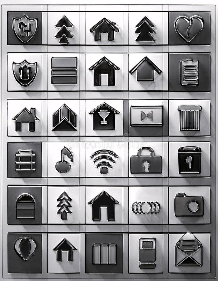 Black and White Grid of Various Icons, Representing Different Objects ...