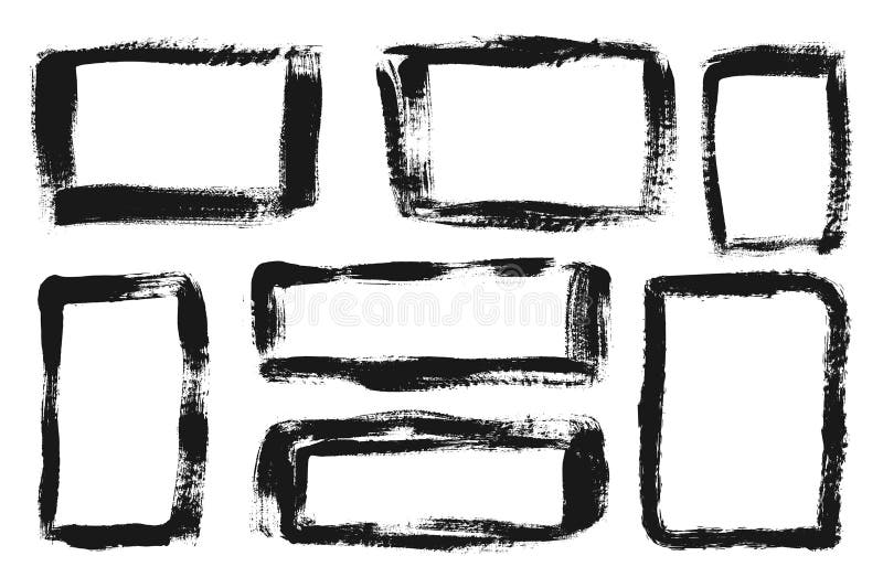 Grunge Border Frames. Grunge Messy Brush Stroke Painted Rectangular ...