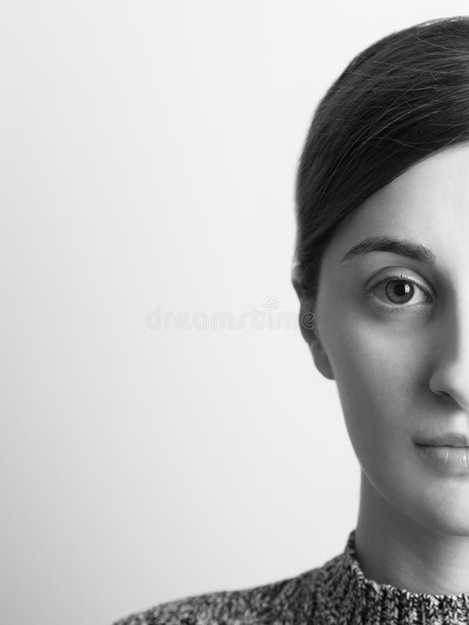 Black and White Half Portrait of Beautiful Girl Stock Photo - Image of ...