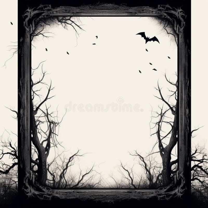 A Black and White Halloween Frame with Bats Flying in it Stock ...