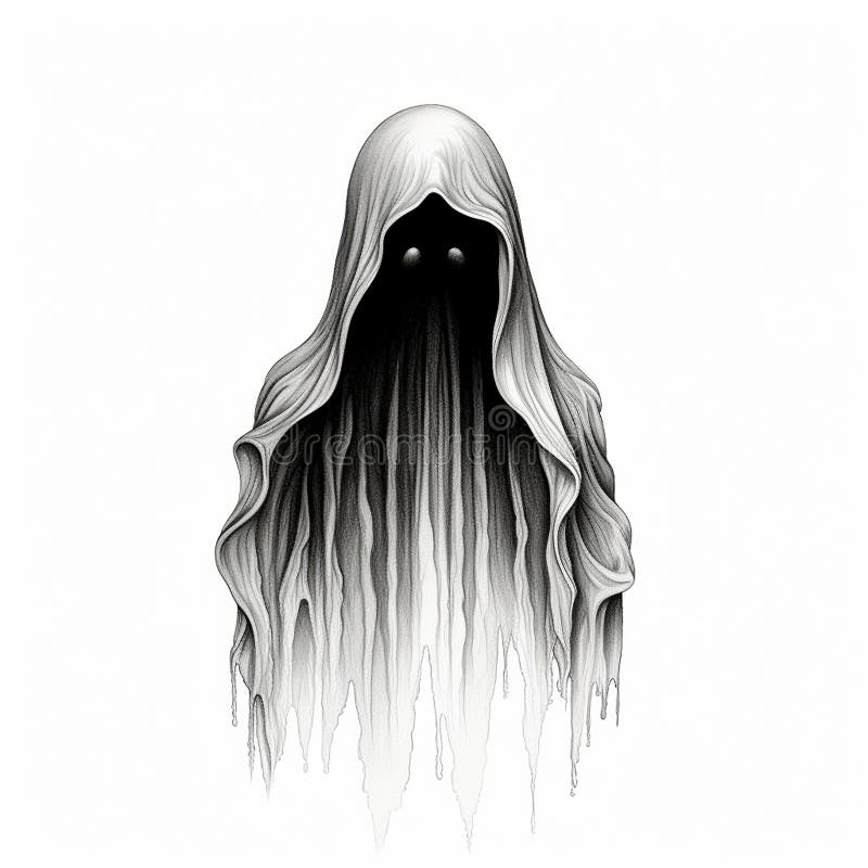 Black and White Halloween Ghost Drawing Stock Illustration ...