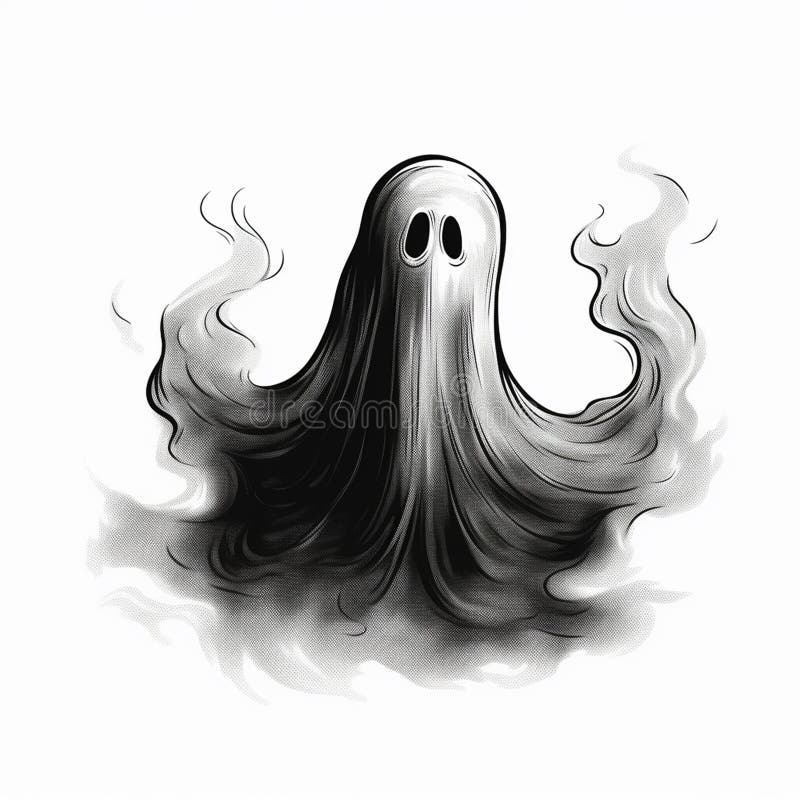 Black and White Halloween Ghost Drawing Stock Illustration ...