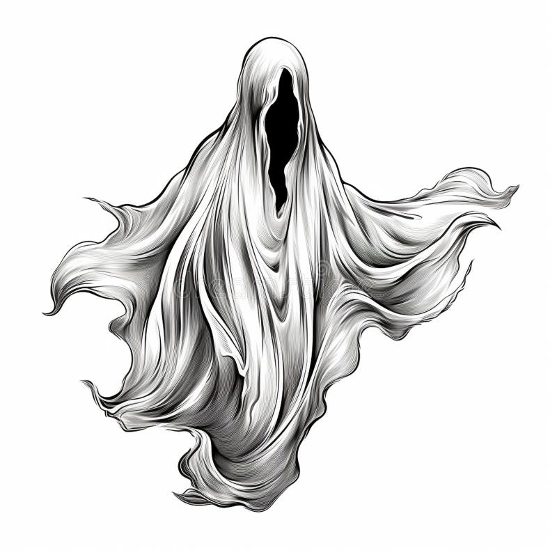 Black and White Halloween Ghost Drawing Stock Illustration ...