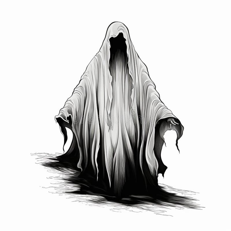 Black and White Halloween Ghost Sketch Stock Illustration ...