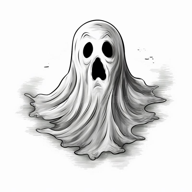 Black and White Halloween Ghost Sketch Stock Illustration ...