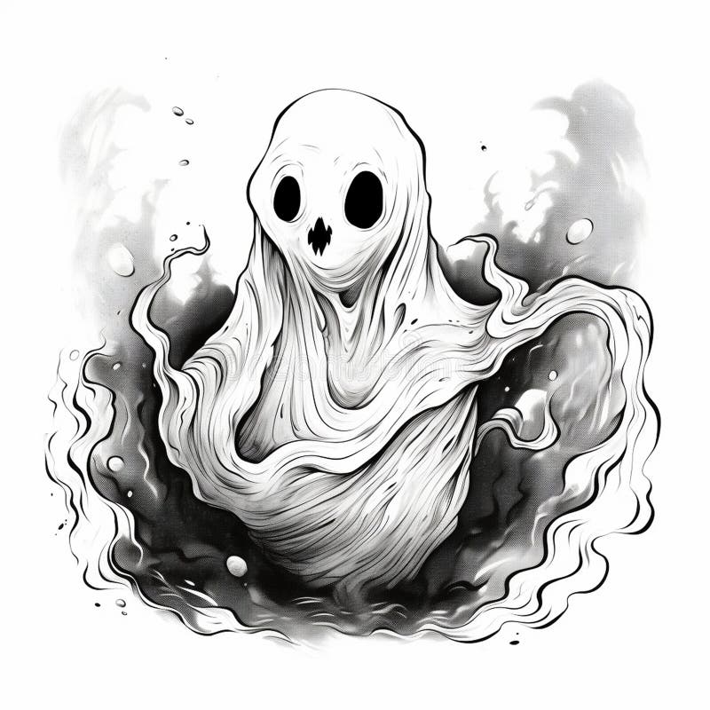 Black and White Halloween Ghost Sketch Stock Illustration ...