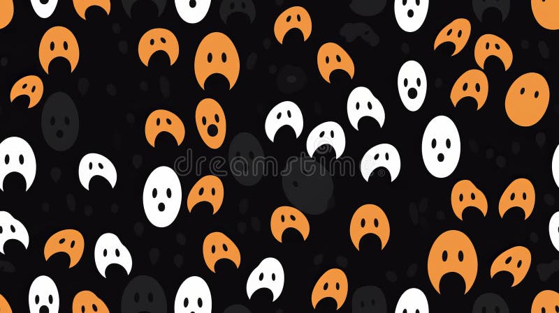A Black and White Halloween Pattern with Ghost Faces Stock Illustration ...