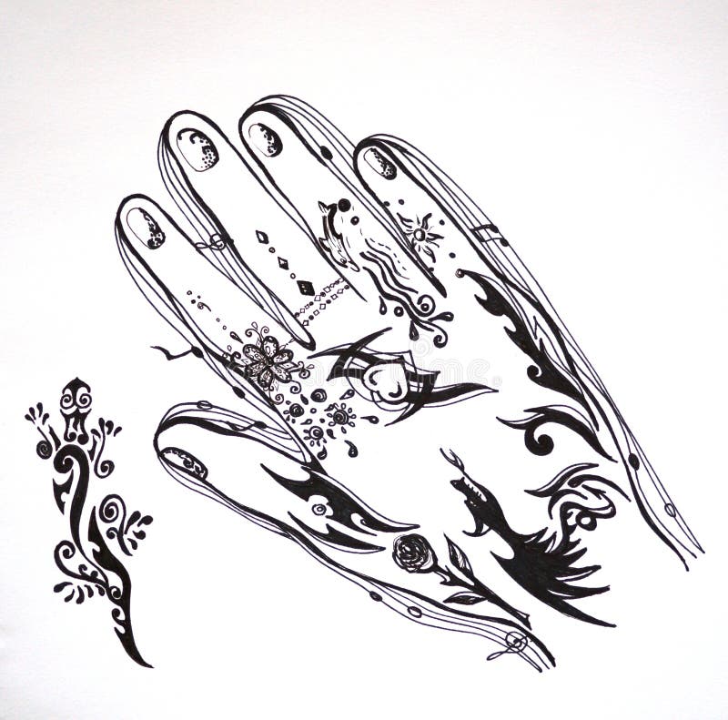 Black and White Hand Drawing with Patterns and Ornaments Stock Vector ...