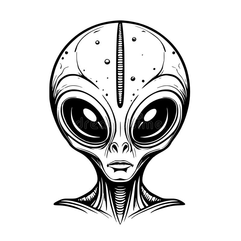 Black and White Hand Drawn Alien Cartoon Stock Illustration ...