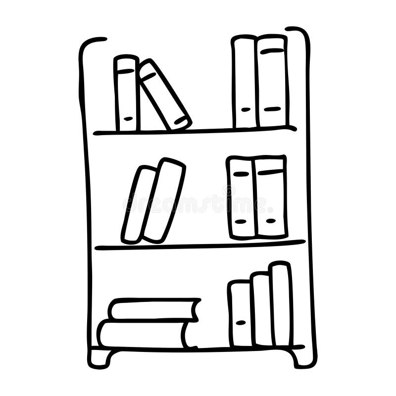 Black and White Hand Drawn Bookshelf Illustration for Educational and ...
