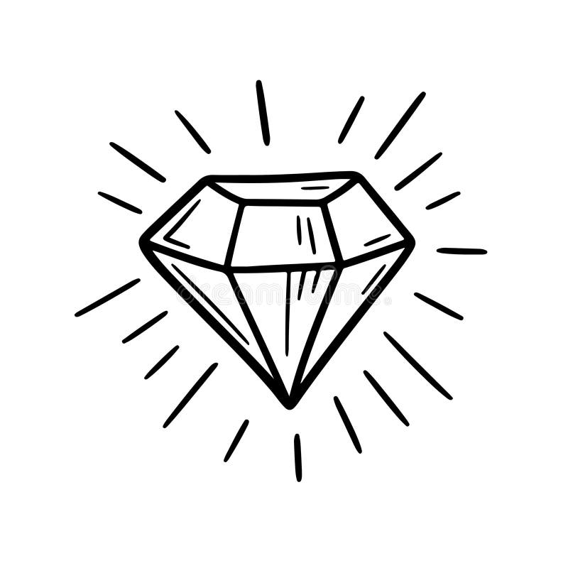 Black and White Hand-drawn Diamond Icon with Sparkles. Minimalist ...