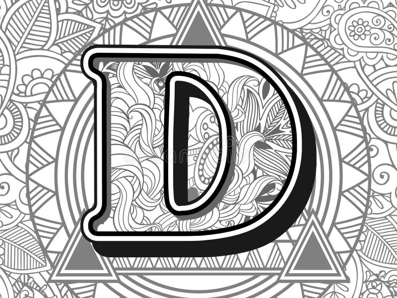 Zentangle Stylized Alphabet Letter D. Black and White Hand Drawn Doodle ...