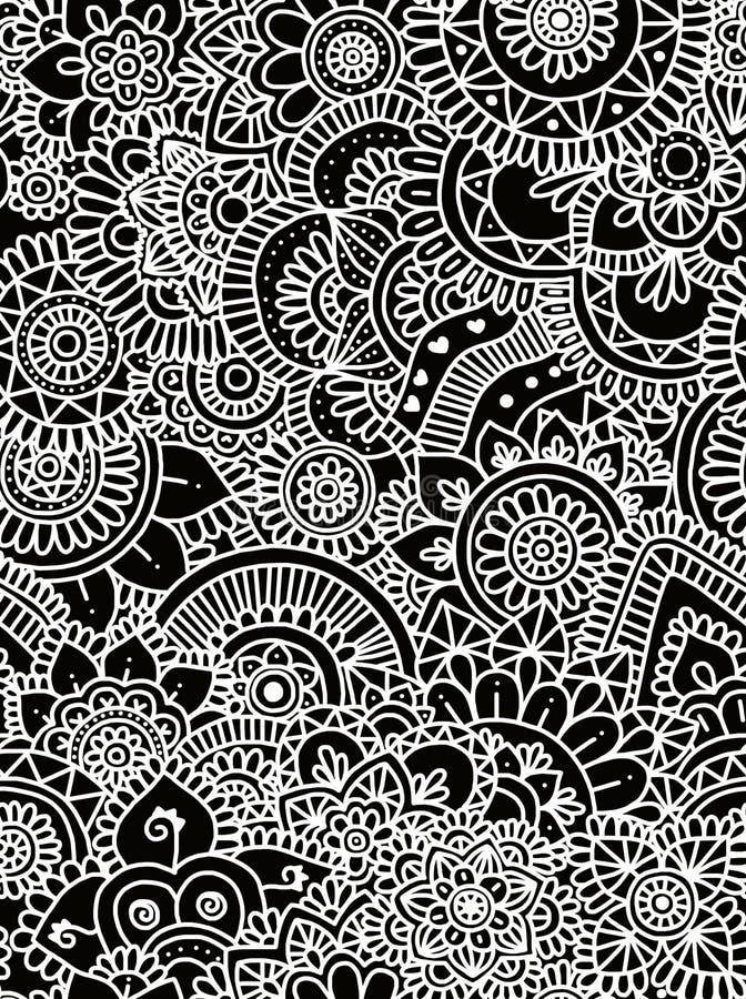 Black and White Hand-drawn Floral Pattern.Seamless Drawing. Stock ...