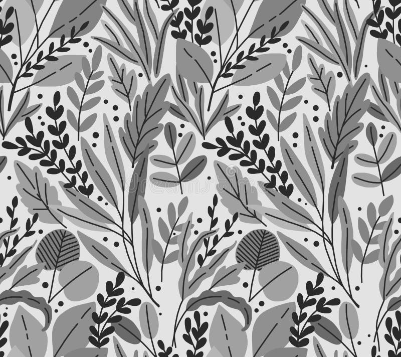 Black and White Hand-drawn Floral Pattern.Seamless Drawing. Stock ...