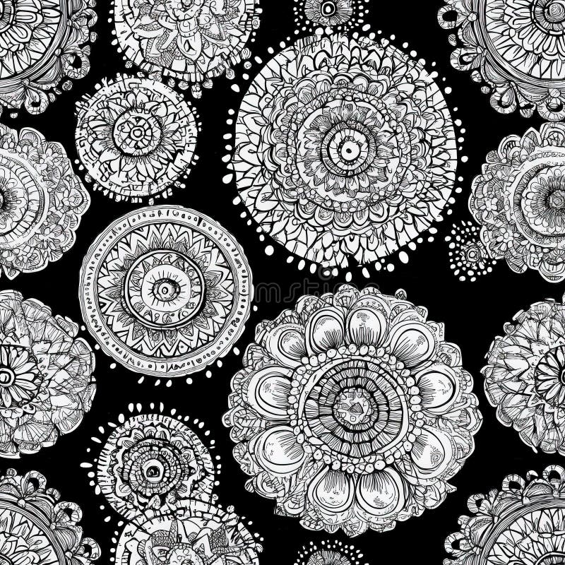 Black and White Hand-drawn Mandala Patterns Stock Photo - Image of ...