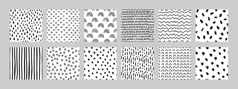 Black and White Hand Drawn Pattern Collection Stock Vector ...