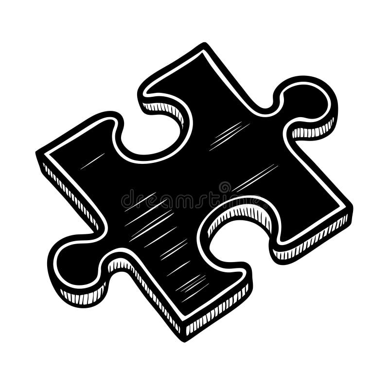 Black and White Hand Drawn Puzzle Piece Illustration for Creative ...